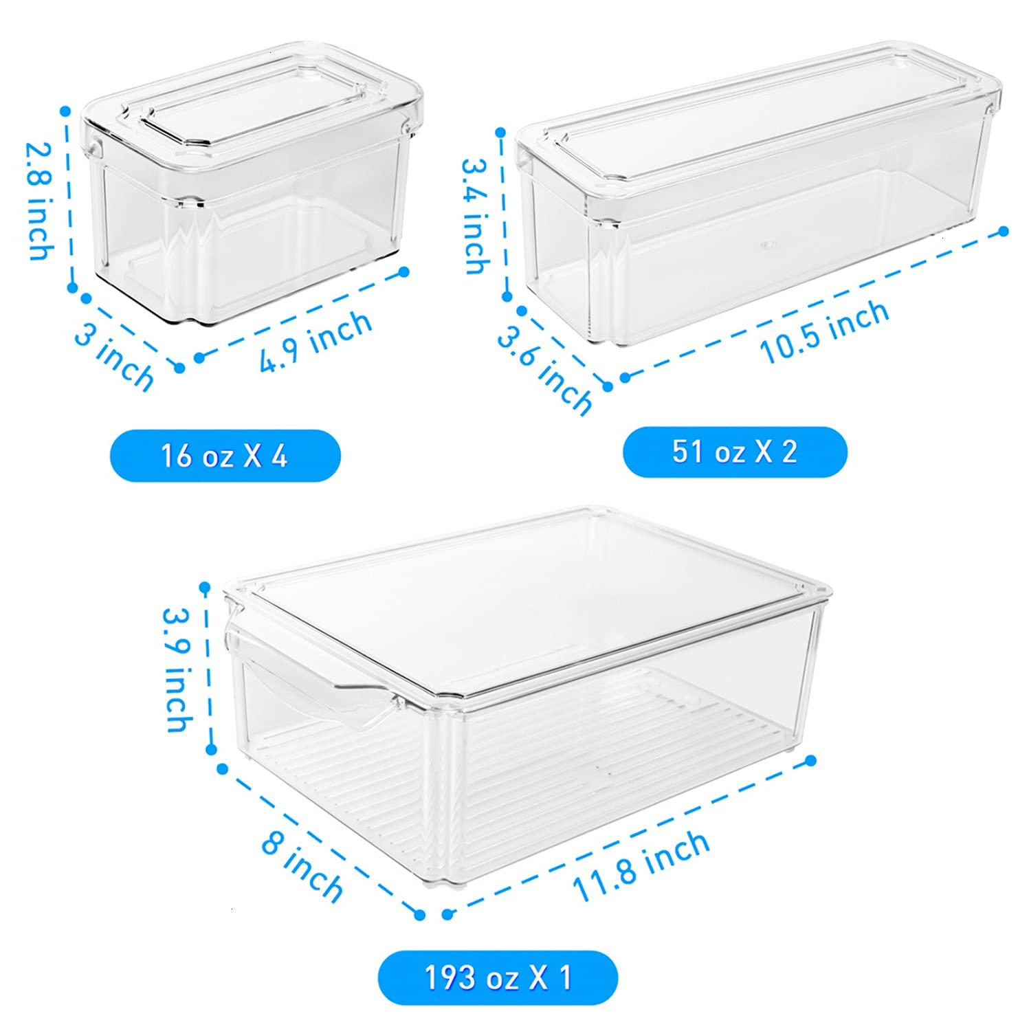 Pomeat 7 Pack Fridge Organizers, Stackable Refrigerator Organizer Bins with Lids, Plastic Storage Bins, BPA-Free Fridge Organizers and Storage Clear for Food, Drinks, Fruits, Vegetable Storage