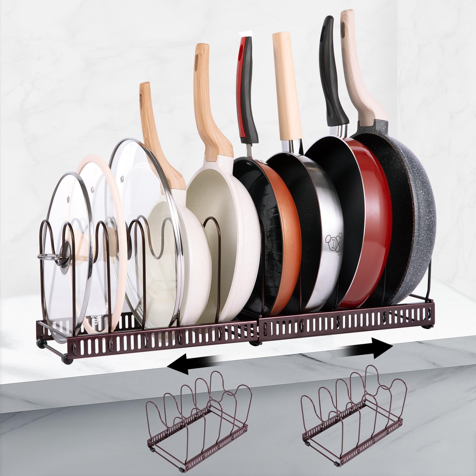 SPEENSUN Pot And Pan Organizer For Cabinet,Pan Organizer,Expandable Detachable Lid Organizer With 10 Adjustable Dividers,Not Easy To Tilt Or Bend,Heavy Iron Pot Organizer Rack,Christmas Gifts For Mom