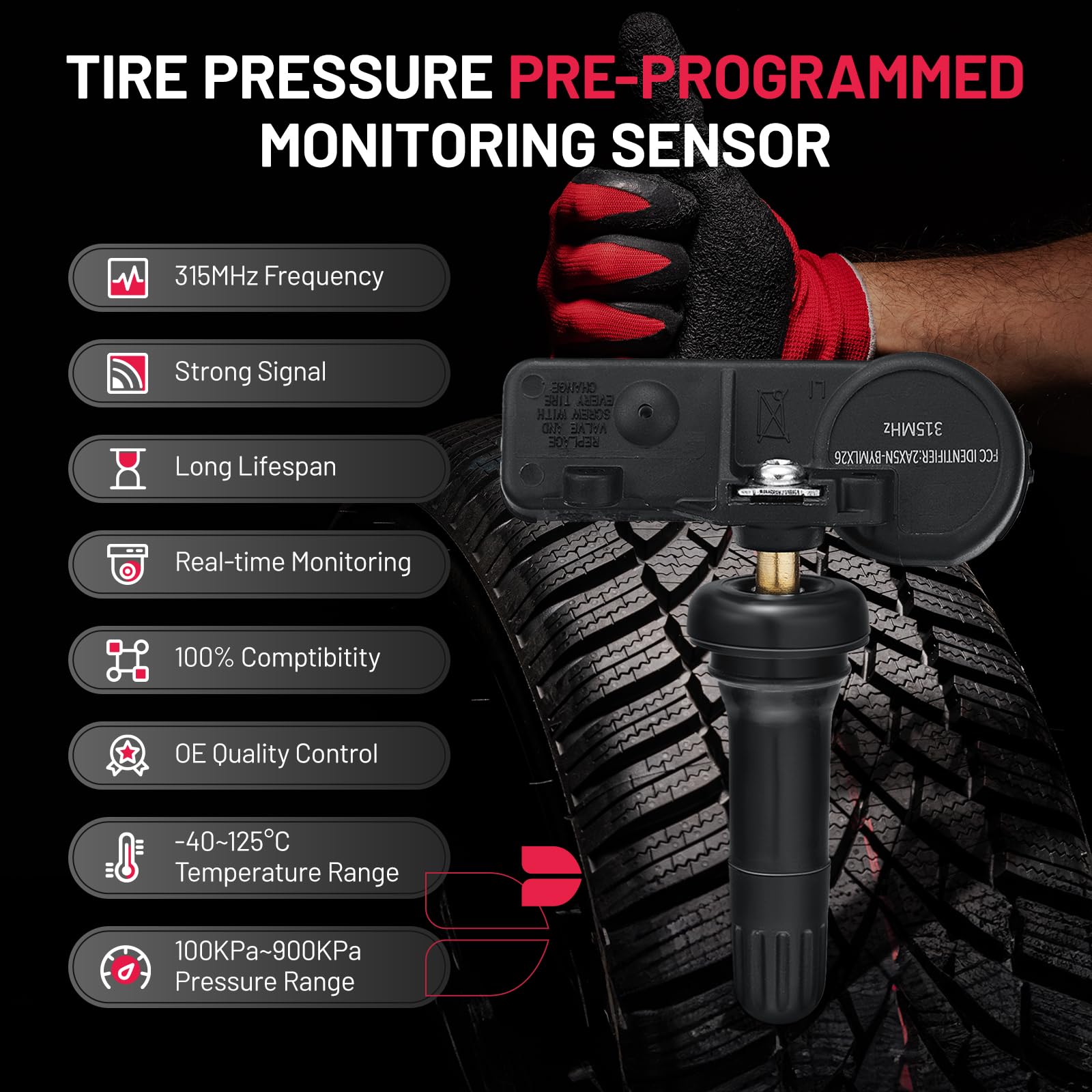 BDFHYK TPMS Sensor GM 315Mhz Tire Pressure Monitoring Sensor Compatible with Chevy Silverado Buick GMC Cadillac Pontiac Replacement Tire Pressure Sensor OE# 13598771 13598772 13586335 4-Pack