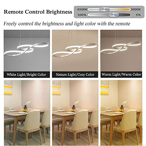 Modern Pendant Lighting White LED Pendant Light for Contemporary Living Dining Room Kitchen Island Dimmable Chandelier Dimming Ceiling Lamp Minimalist Wave Hanging Light Fixture with Remote (White)