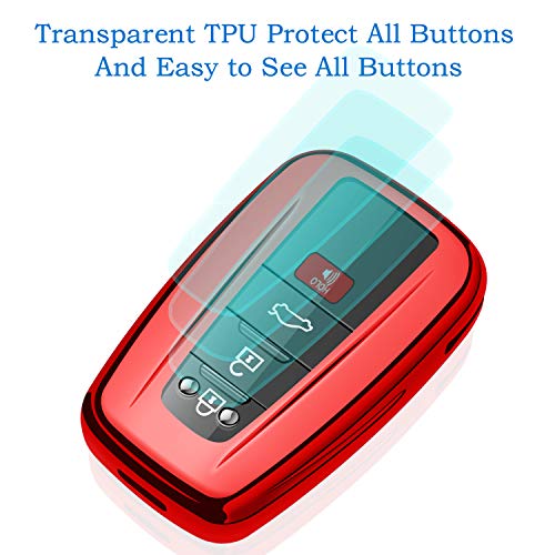Compatible with Toyota Key Fob Cover with Keychain Soft TPU 360 Degree Protection Key Case for 2018-2022 Camry RAV4 Highlander Avalon C-HR Prius Corolla GT86 Smart Key (Red)