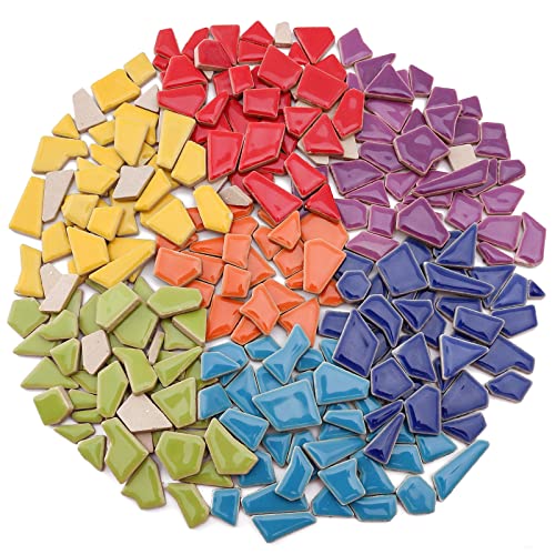 Youway Style 454g Ceramic Mosaic Tiles for Crafts Bulk,Various Sizes Geometric Mosaic Pieces for Mosaic Craft Supplies,Mosaic Projects(Mixed Colors, 1 Pound)