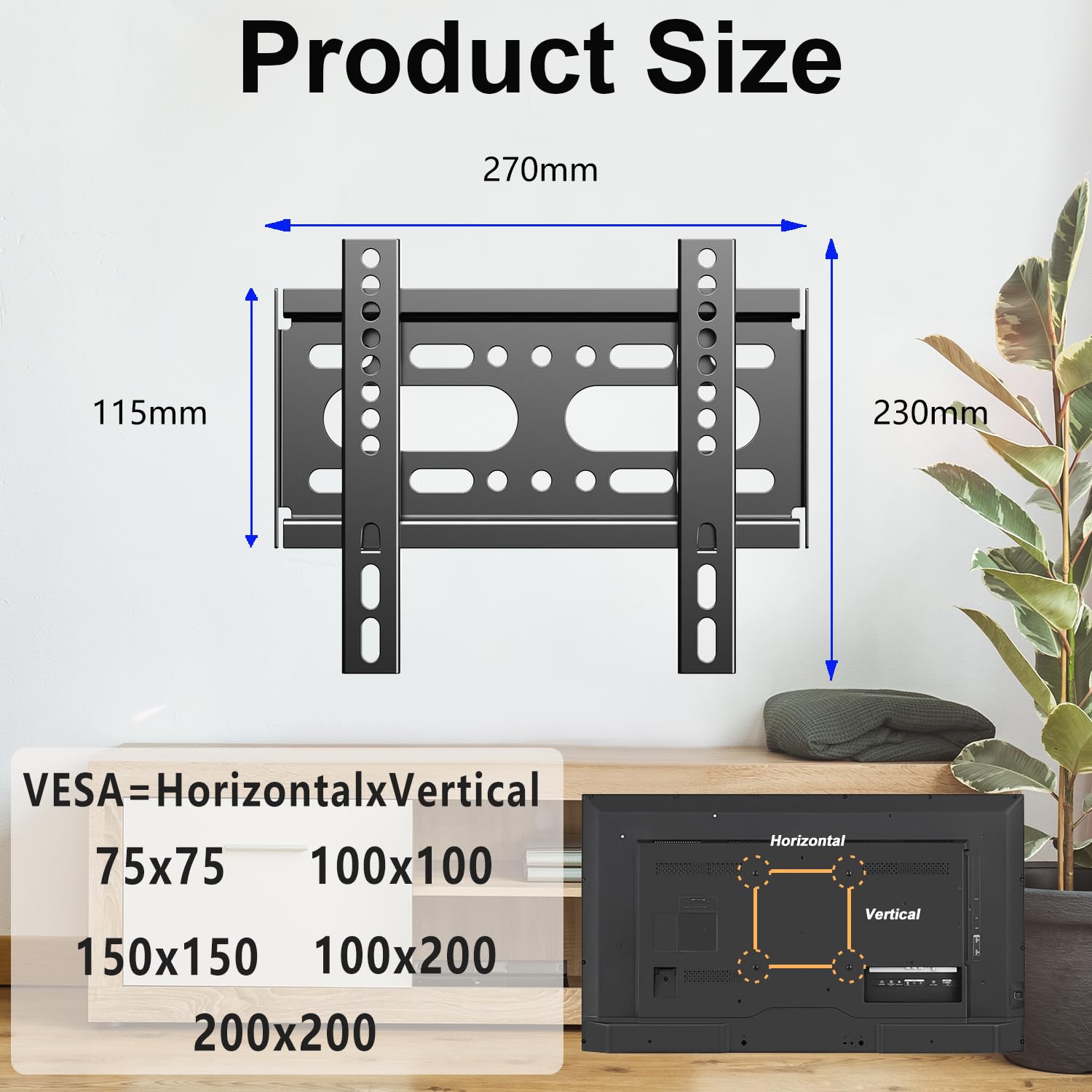 GLWIXY Fixed TV Wall Mount for 14-42" Flat Screen TVs, Small Wall Mount TV Bracket fit 19 24 28 32 35 39 40 inch, VESA Up to 200x200mm 55lbs Max Load, Easy Install Low Profile Monitor Mount Bracket