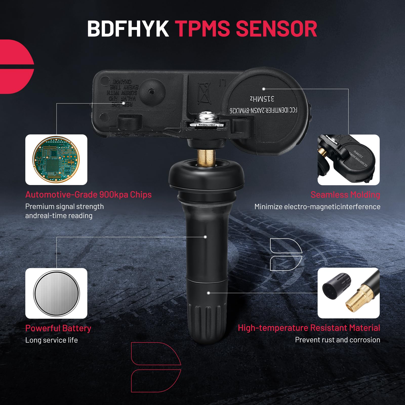 BDFHYK TPMS Sensor GM 315Mhz Tire Pressure Monitoring Sensor Compatible with Chevy Silverado Buick GMC Cadillac Pontiac Replacement Tire Pressure Sensor OE# 13598771 13598772 13586335 4-Pack