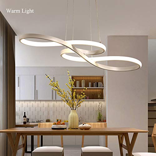 Modern Pendant Lighting White LED Pendant Light for Contemporary Living Dining Room Kitchen Island Dimmable Chandelier Dimming Ceiling Lamp Minimalist Wave Hanging Light Fixture with Remote (White)