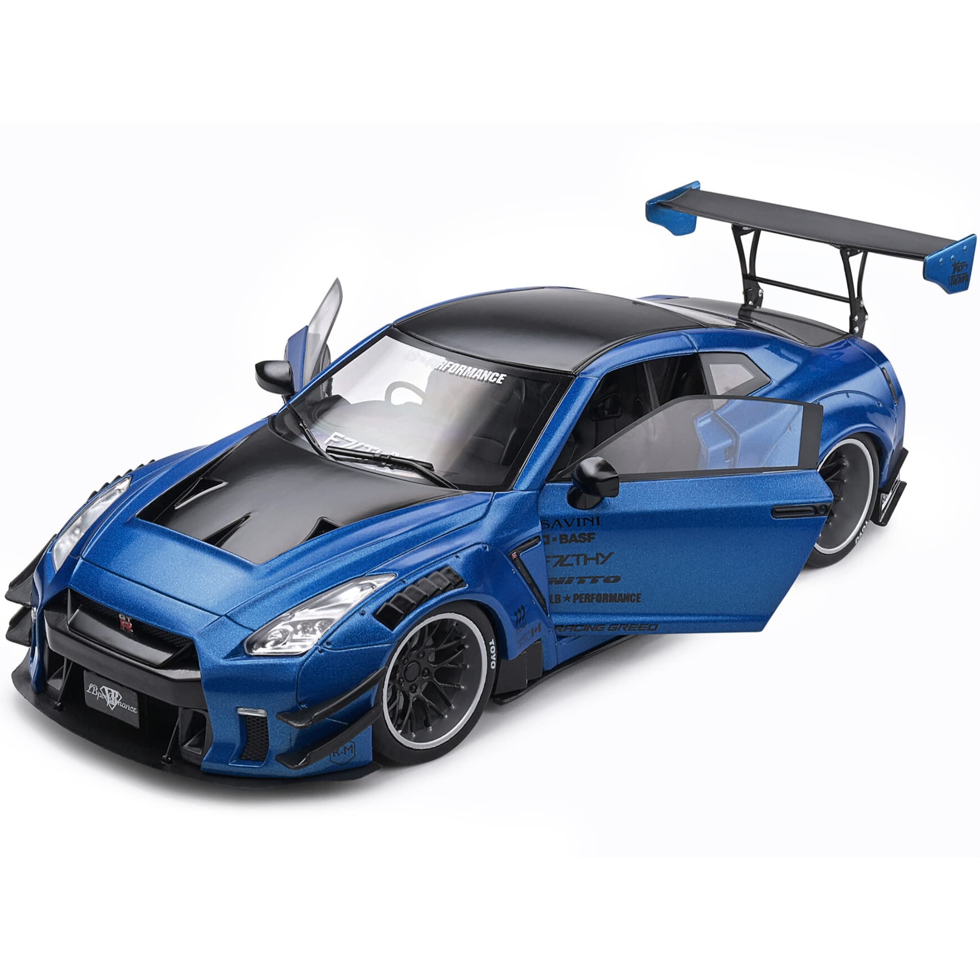 Solido S1805801 1:18 2020 Nissan GT-R (R35) with Liberty Walk Body Kit 2.0-Metallic Blue Collectible Miniature car