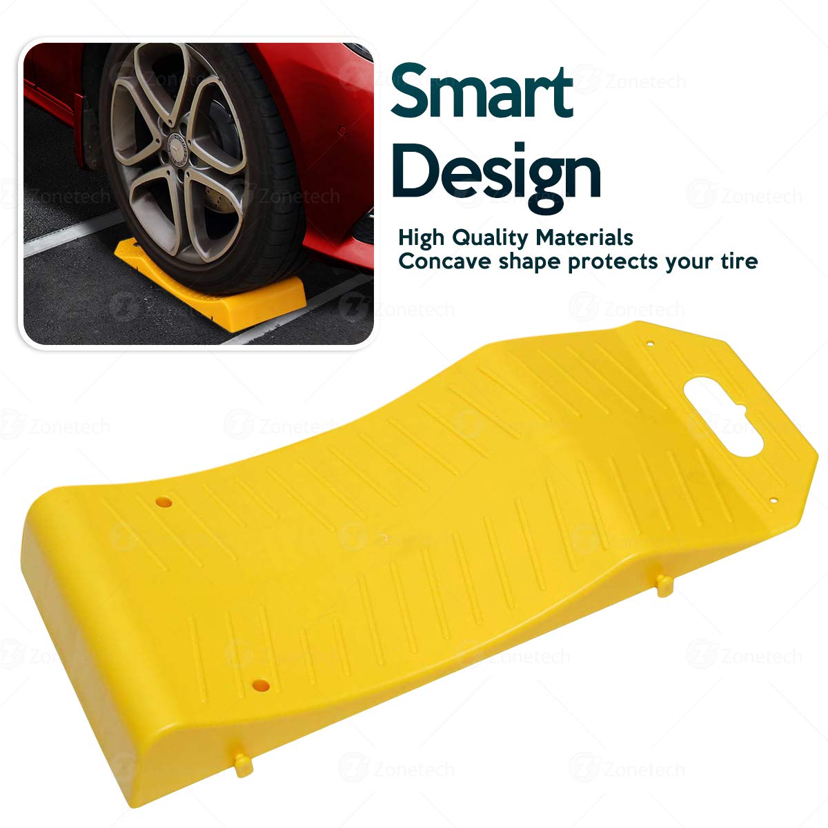 ZONETECH Tire Saver Ramps Premium Quality Portable Highly Visible Yellow Tire Cradle Vehicle Travel Ramps for Storage-Flat Spot and Flat Tire Prevention (4-Pack)