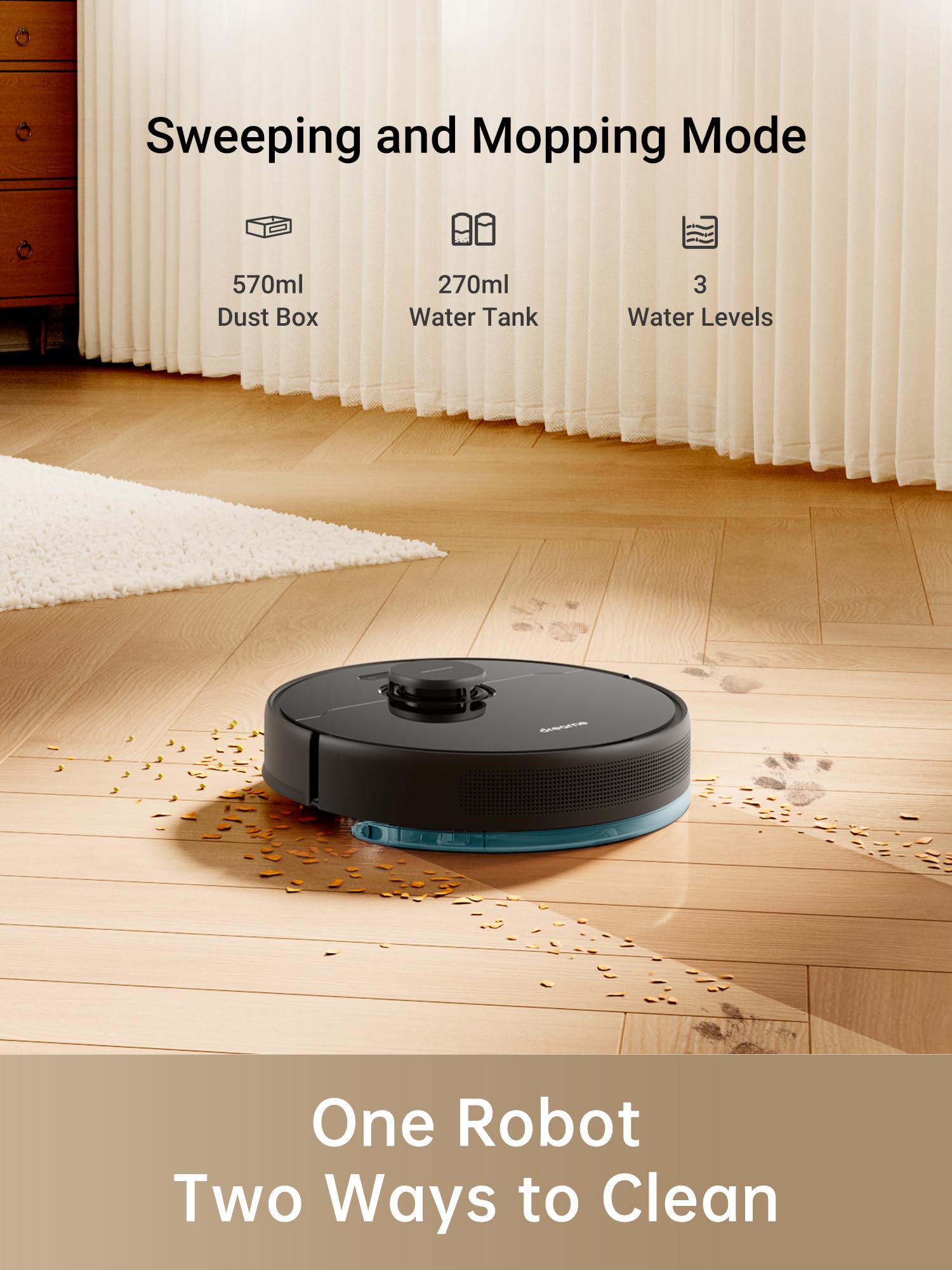 dreame D9 Max Robot Vacuum and Mop Combo, LiDAR Navigation, 4000Pa Strong Suction Power, 180mins Runtime, 2-in-1 Sweep and Mop, Compatible with Alexa