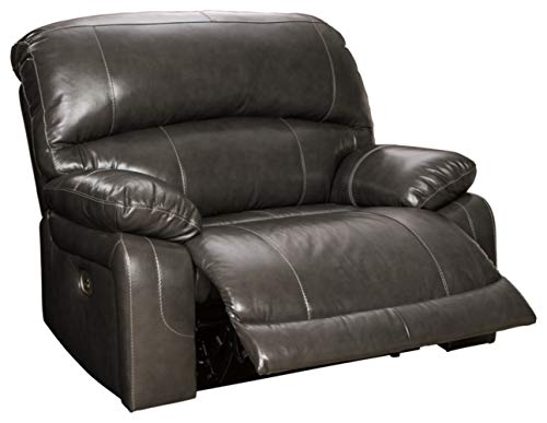 Signature Design by Ashley Hallstrung Leather Adjustable Oversized Power Recliner with USB Charging, Gray