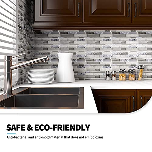 Art3d Peel and Stick Brick Kitchen Backsplash Self-Adhesive Wall Tile Stone Design, 10 Sheets (Grey)