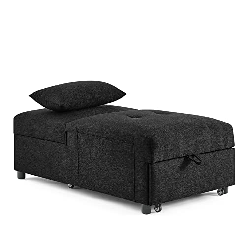 Antetek Sleeper Chair Bed, Convertible Chair 4 in 1 Multi-Function Folding Ottoman Sofa Bed Pull Out Sleeper Chair Beds, Adjustable Backrest, Single Bed Chair for Small Space, Black(44β x 26β x 33βH)
