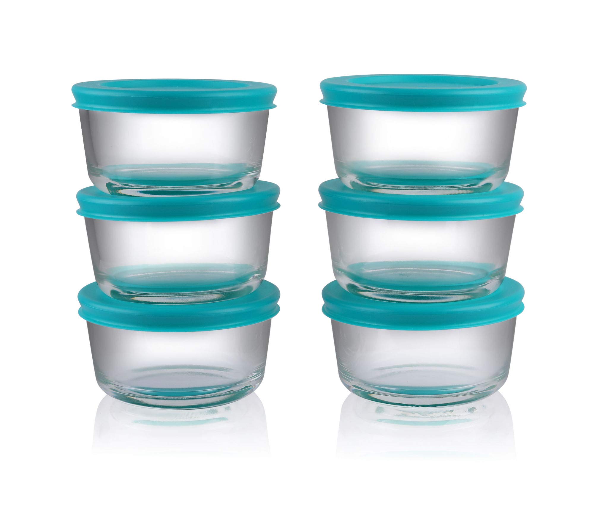 BOVADO USA 1 Cup Glass Round Dish for Storage, Mixing, Serving - Dishwasher, Freezer & Oven Safe Glass, Easy-Clean, Clear with Lid, Pack of 6 Containers