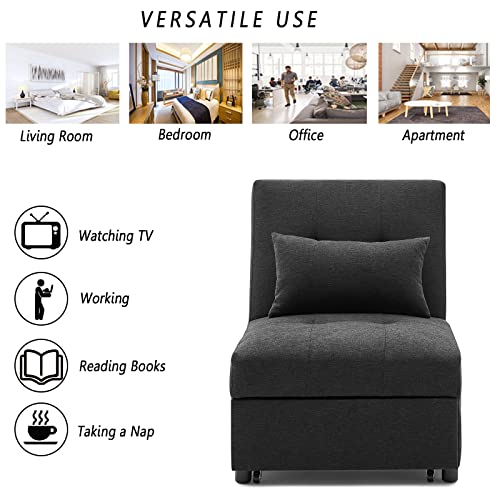 Antetek Sleeper Chair Bed, Convertible Chair 4 in 1 Multi-Function Folding Ottoman Sofa Bed Pull Out Sleeper Chair Beds, Adjustable Backrest, Single Bed Chair for Small Space, Black(44β x 26β x 33βH)