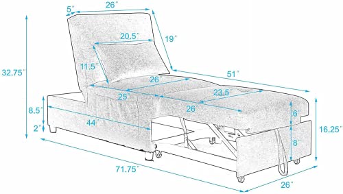 Antetek Sleeper Chair Bed, Convertible Chair 4 in 1 Multi-Function Folding Ottoman Sofa Bed Pull Out Sleeper Chair Beds, Adjustable Backrest, Single Bed Chair for Small Space, Black(44β x 26β x 33βH)