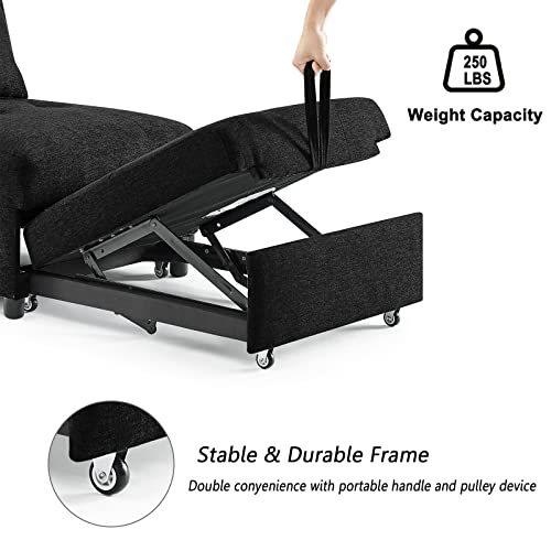 Antetek Sleeper Chair Bed, Convertible Chair 4 in 1 Multi-Function Folding Ottoman Sofa Bed Pull Out Sleeper Chair Beds, Adjustable Backrest, Single Bed Chair for Small Space, Black(44β x 26β x 33βH)