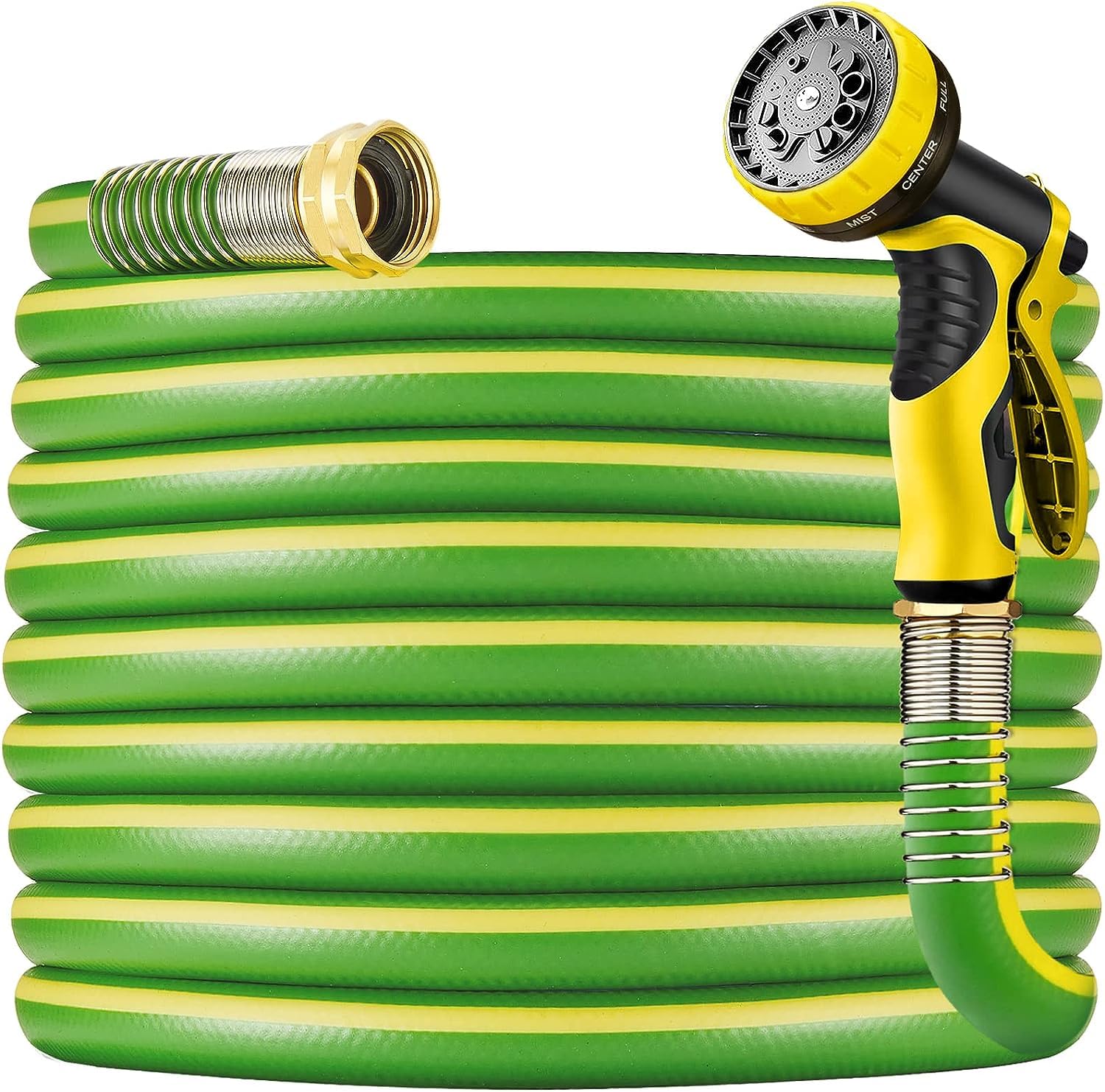 150 ft Garden Hose–Flexible,Lightweight Water Hoses with Spray Nozzle–Kink-less Rubber Car Washing Pipe Hose for All-Weather Outdoor,Lawn,Burst 600 psi,Male to Female 3/4'' Solid Brass Fittings