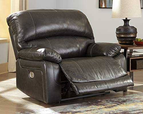 Signature Design by Ashley Hallstrung Leather Adjustable Oversized Power Recliner with USB Charging, Gray