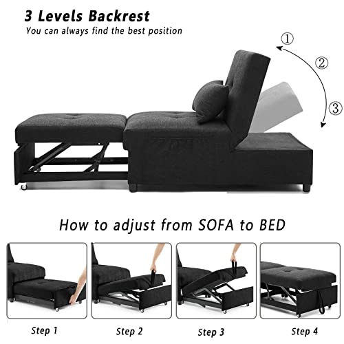 Antetek Sleeper Chair Bed, Convertible Chair 4 in 1 Multi-Function Folding Ottoman Sofa Bed Pull Out Sleeper Chair Beds, Adjustable Backrest, Single Bed Chair for Small Space, Black(44β x 26β x 33βH)