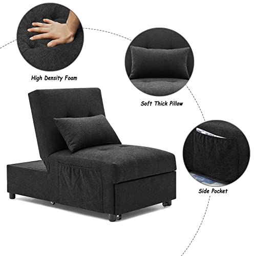 Antetek Sleeper Chair Bed, Convertible Chair 4 in 1 Multi-Function Folding Ottoman Sofa Bed Pull Out Sleeper Chair Beds, Adjustable Backrest, Single Bed Chair for Small Space, Black(44β x 26β x 33βH)