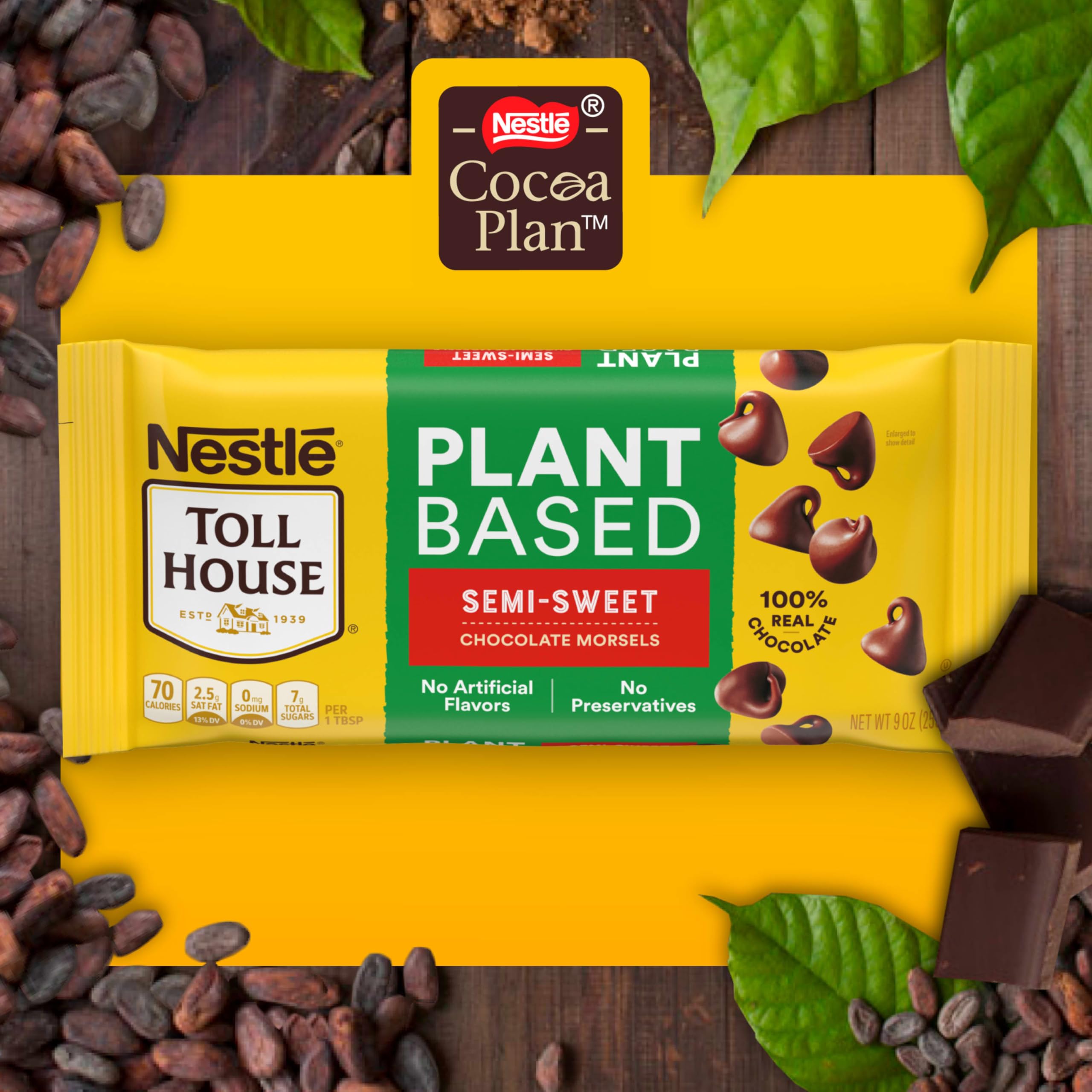Nestle Toll House Plant Based Semi Sweet Chocolate Chip for Baking & Snacking, 100% Real Chocolate - Chocolate Morsels 9 Oz Bag