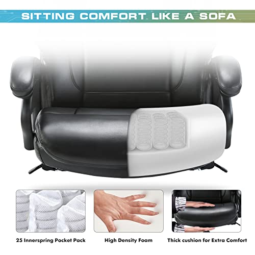 Big and Tall Office Chair 400lbs-Heavy Duty Executive Desk Chair with Extra Wide Seat, High Back Ergonomic Leather Computer Chair with Tilt Rock&Tension, Padded Armrests-Black