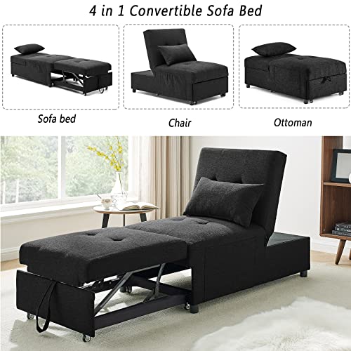 Antetek Sleeper Chair Bed, Convertible Chair 4 in 1 Multi-Function Folding Ottoman Sofa Bed Pull Out Sleeper Chair Beds, Adjustable Backrest, Single Bed Chair for Small Space, Black(44β x 26β x 33βH)