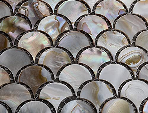 NC Mother of Pearl Tile Light Colorful Fan Scale Shell Mosaic Tile for Kitchen Backsplashes Bathroom Tiles