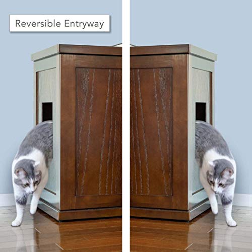 THE REFINED FELINE Cat Litter Box Enclosure Cabinet, Cottage, Mahogany Brown, Adjustable Levelers, Large, Hidden Litter Cat Furniture with Drawer