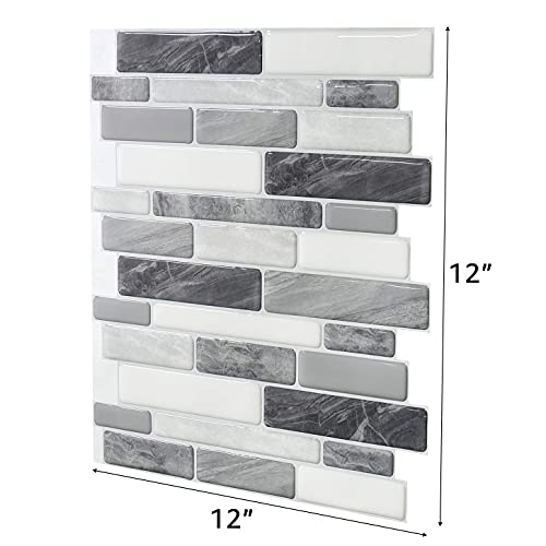 Art3d 10-Sheet Self Adhesive Backsplash, 12 in. x 12in. Grey Marble Design 3D Wall Panels (A17012P10)
