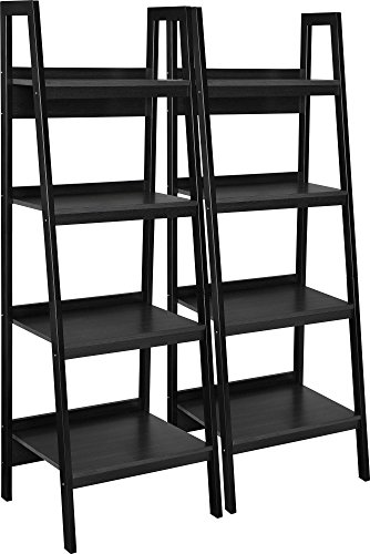 Ameriwood Home Lawrence 4 Shelf Ladder Bookcase Bundle, Black
