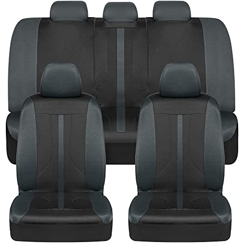 Motor Trend OmniFit Seat Covers for Cars, Two-Tone Gray Car Seat Covers Full Set with Hooded Split Bench Seat Cover, Interior Car Accessories, Automotive Seat Covers