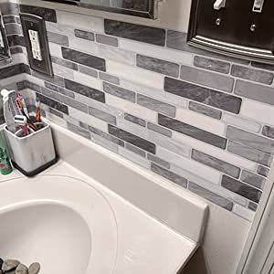 Art3d 10-Sheet Self Adhesive Backsplash, 12 in. x 12in. Grey Marble Design 3D Wall Panels (A17012P10)