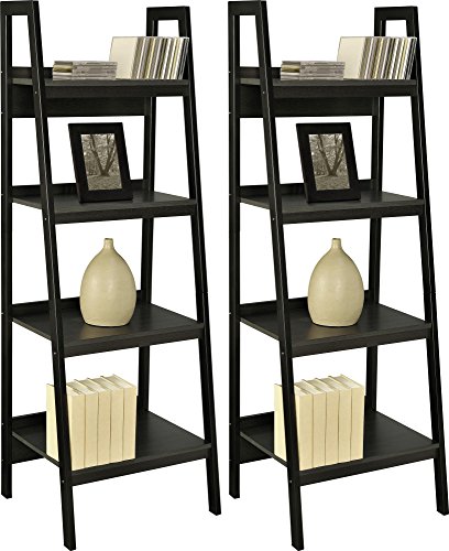 Ameriwood Home Lawrence 4 Shelf Ladder Bookcase Bundle, Black
