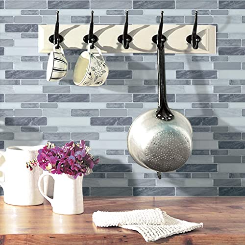 Art3d 10-Sheet Self Adhesive Backsplash, 12 in. x 12in. Grey Marble Design 3D Wall Panels (A17012P10)