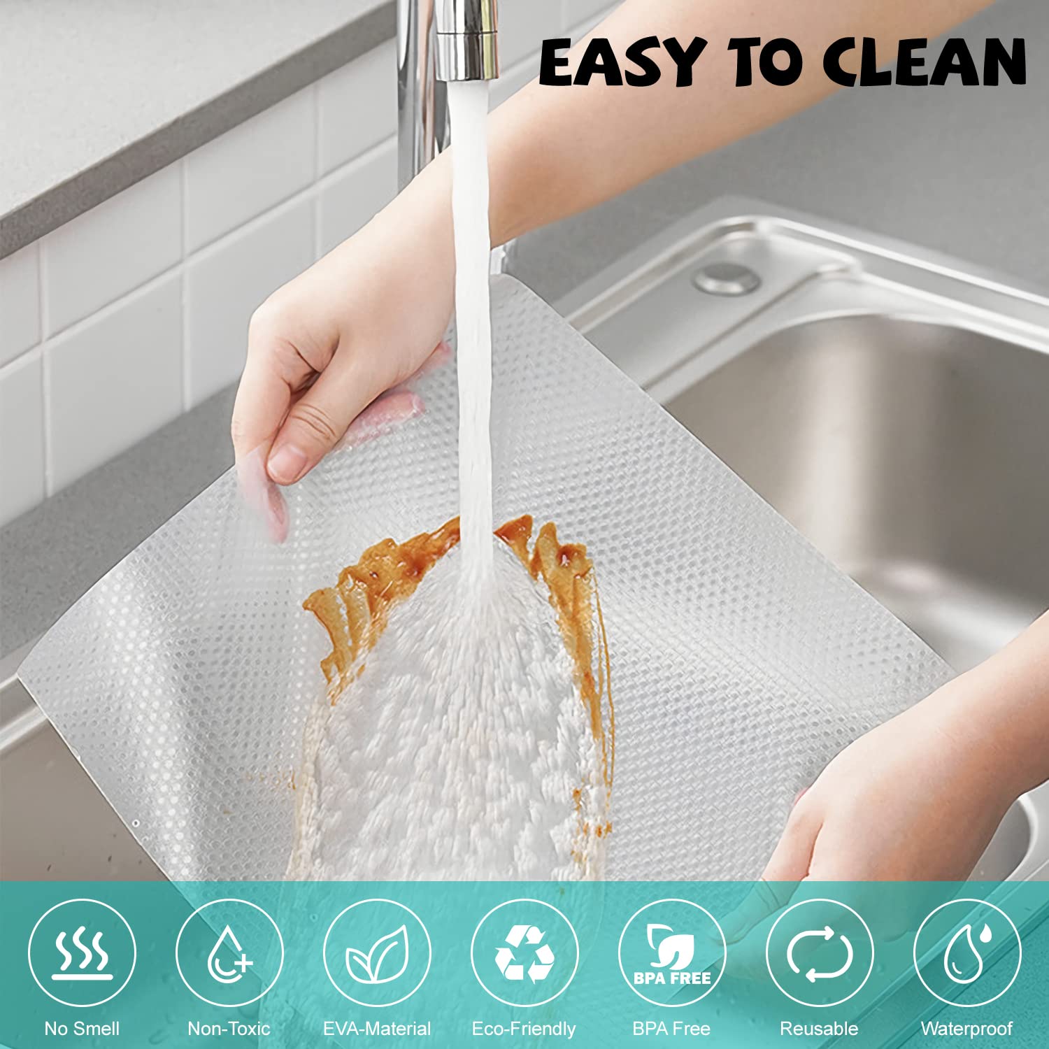 Kitchen Cabinet Shelf Liner Refrigerator Liner Non-Stick, Anti-Slip, Washable Non-Stick Drawer Mat EVA Protector Shelf Cabinet Liner (11.8*10ft)