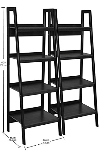 Ameriwood Home Lawrence 4 Shelf Ladder Bookcase Bundle, Black