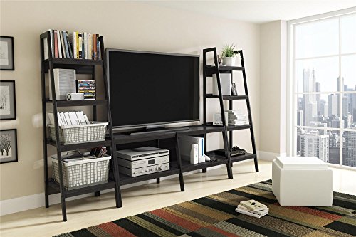 Ameriwood Home Lawrence 4 Shelf Ladder Bookcase Bundle, Black