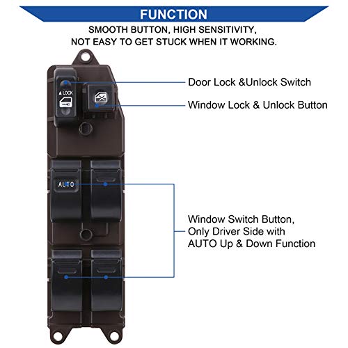 Obaee Master Door Lock Window Switch Control Button Compatible with Toyota Camry 2002-2006, Corolla/Matrix 2003-2008, Sienna 2004-2009, Tacoma and Scion xA/xB 2005-2007, Replace 84820AA070 901-705