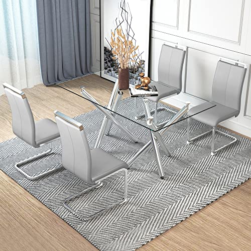 Baysitone Modern Dining Chairs Set of 4, Side Dining Room Chairs, Kitchen Chairs with Faux Leather Padded Seat High Back, Chairs for Dining Room,Kitchen, Living Room Light Grey
