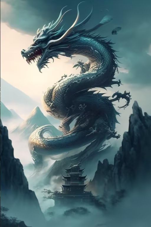 Panlong Wall Poster Art - Dragon on the Mountain - Unframed Vintage Painting Print Poster, Great For Home Decor Dining Room Bar Decor 16x16 inch
