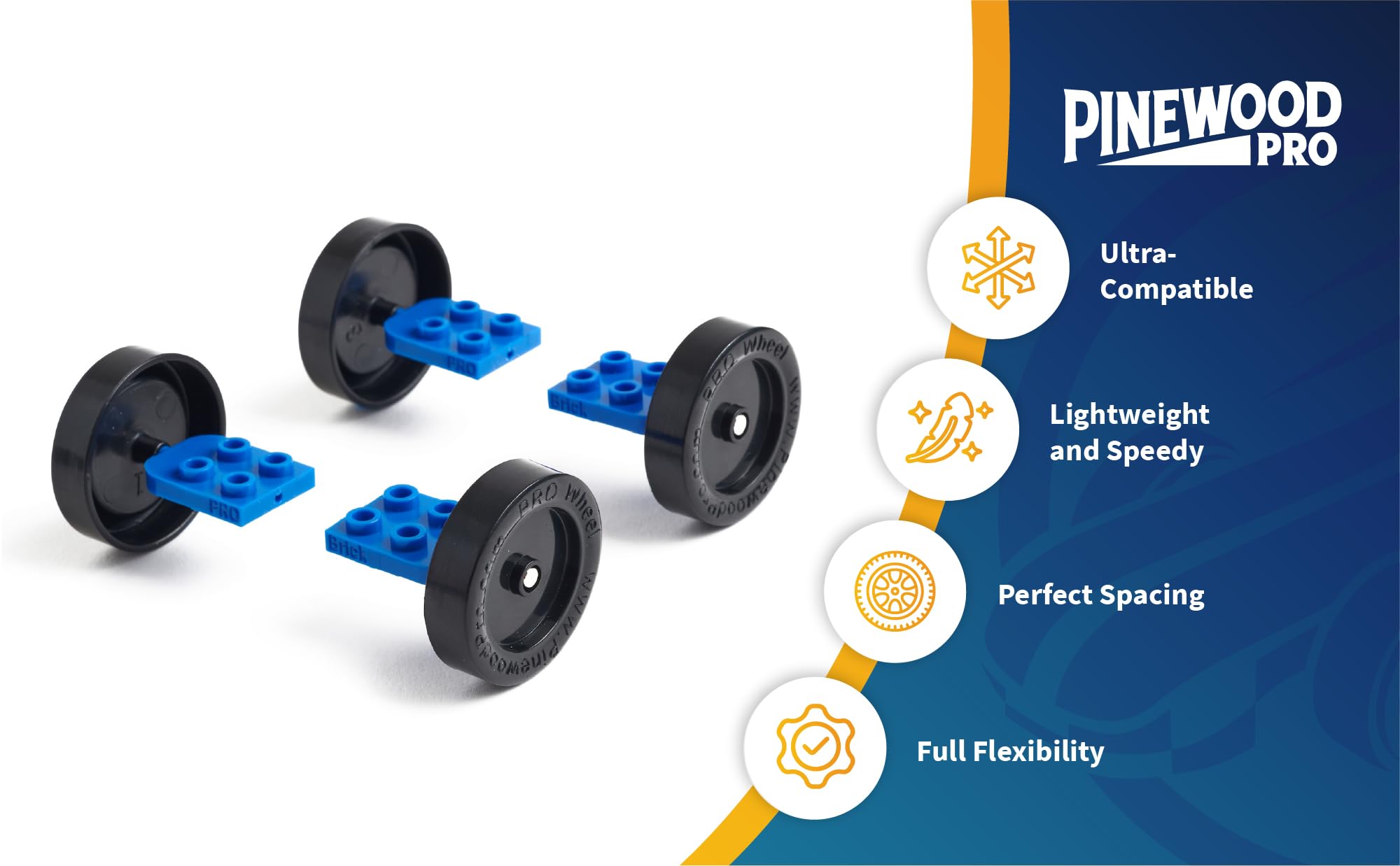 PRO Brick Wheel - Axle Assembly for Brick Derby Car Racing (Set of 4) by Pinewood Pro