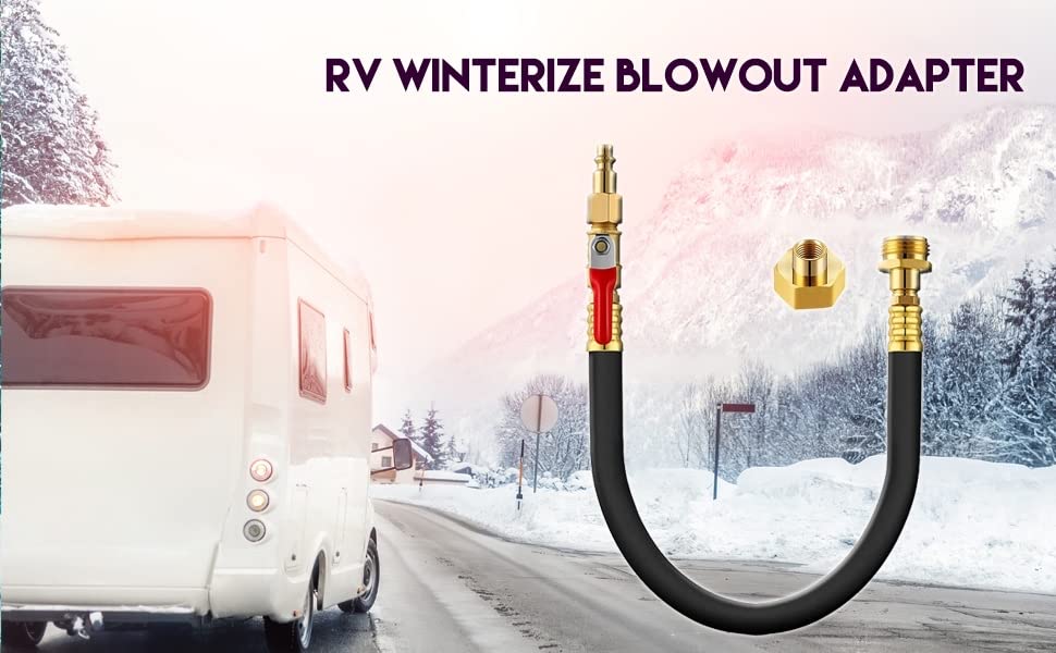 HQMPC 20" RV Winterizing Kit Sprinkler Blowout Adapter with 1/4" Plug Shut Off Valve 3/4" GHT Connect Air Compressor Water Blow Out Fitting Adapter for Winterize RV Camper Travel Trailer (Total 20")