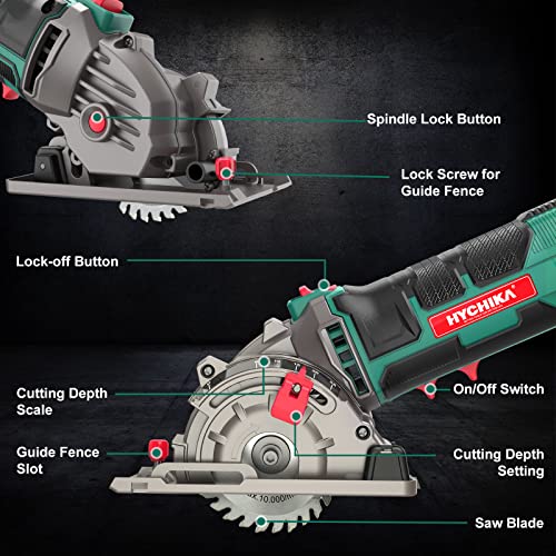 Mini Circular Saw, HYCHIKA Compact Circular Saw Tile Saw with 3 Saw Blades 4A Pure Copper Motor, 3-3/8”4500RPM Ideal for Wood, Soft Metal, Tile and Plastic Cuts, Laser Guide, Scale Ruler
