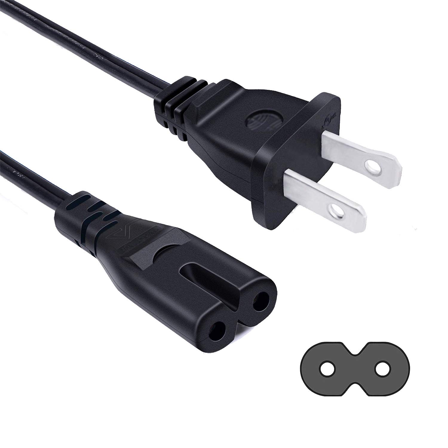8ft TV Power Cable Cord for Samsung 24" 32" 40" 43" 48" 49" 50" 55" 60" 65" 75" Inch LCD HD Smart 4K Curved TV UN55RU8000FXZA UN65RU7100FXZA UN43NU6900FXZA 2 Prong Power Cord Replacement