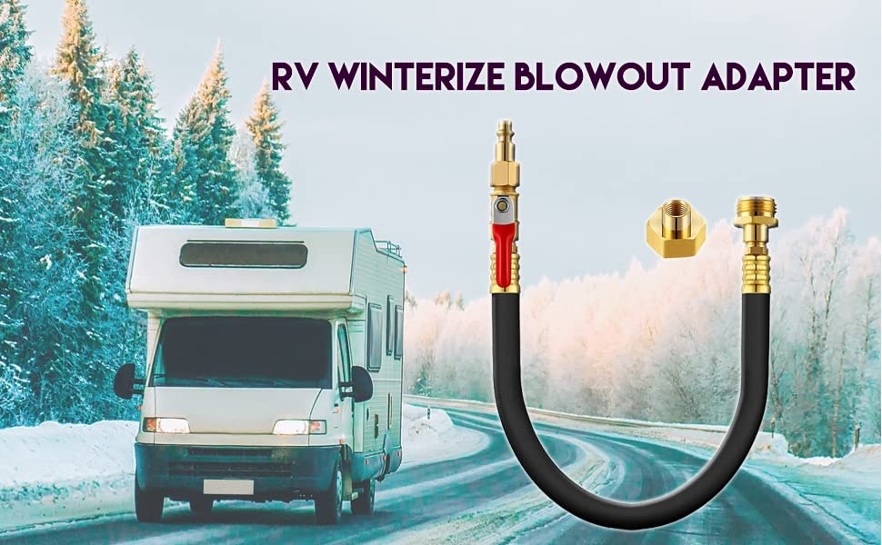 HQMPC 20" RV Winterizing Kit Sprinkler Blowout Adapter with 1/4" Plug Shut Off Valve 3/4" GHT Connect Air Compressor Water Blow Out Fitting Adapter for Winterize RV Camper Travel Trailer (Total 20")