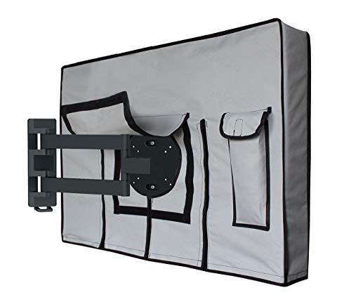 Outdoor TV Cover - 40 / 42 / 43 inch Grey Weatherproof & Waterproof Universal Television Protector for Flat Screen LED, LCD TV Screens w/ Sealed Fit & Remote Storage - Fits Standard Mounts & Stands