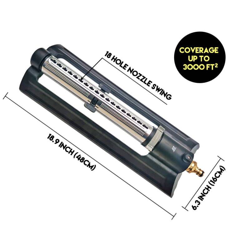 HQMPC Water Sprinkler Oscilating Sprinkler Garden Sprinkler with 2-Way Adjustment and Quick Connect Product Adapter Set Black with 3/4" GHT Nipple