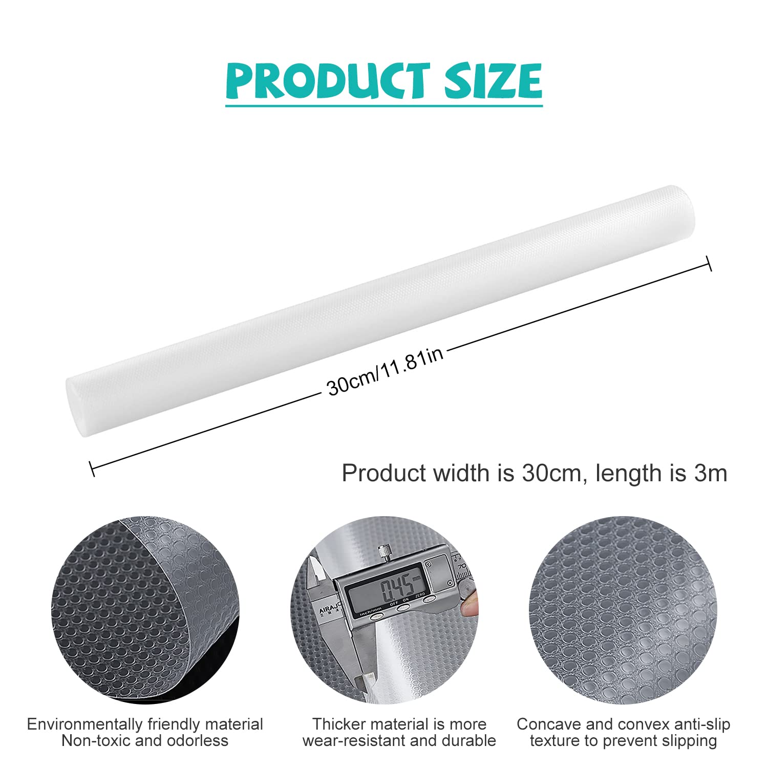 Kitchen Cabinet Shelf Liner Refrigerator Liner Non-Stick, Anti-Slip, Washable Non-Stick Drawer Mat EVA Protector Shelf Cabinet Liner (11.8*10ft)