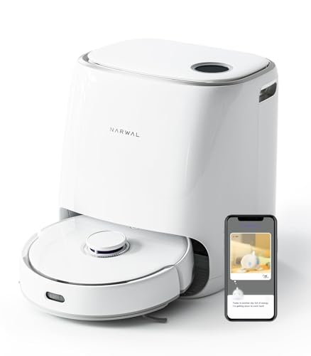 NARWAL Freo Robot Vacuum and Mop Comb, Washing & Drying, Dirt Sense Ultra Clean, Auto Add Cleaner, LCD Display, Smart Swing, Arcuate-Route, WiFi, APP Control, White