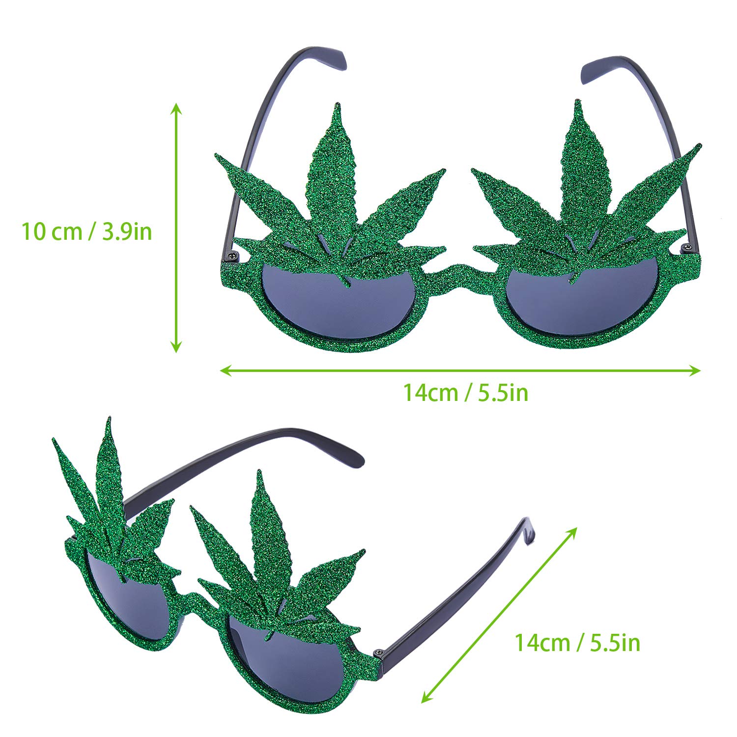 5 Pairs Marijuana Glasses Glittered Weed Glasses Pot Leaf Round Lens Sunglasses for Halloween Costume Green